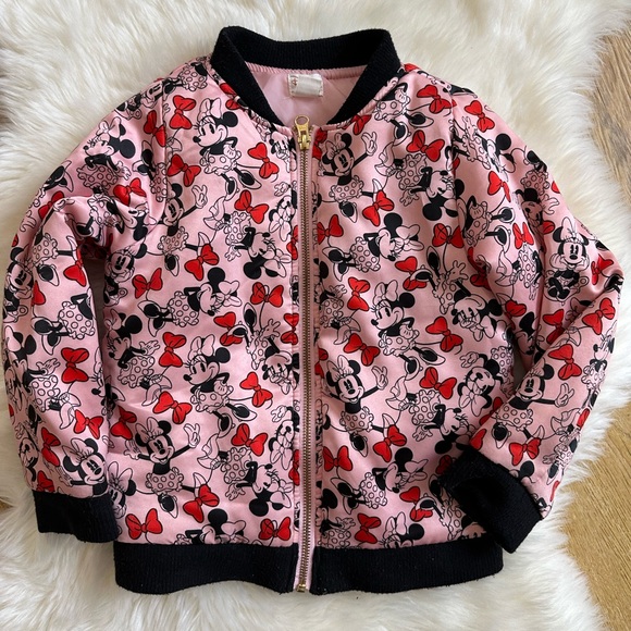 Disney | Jackets & Coats | Disney Minnie Mouse Print Bomber Jacket ...